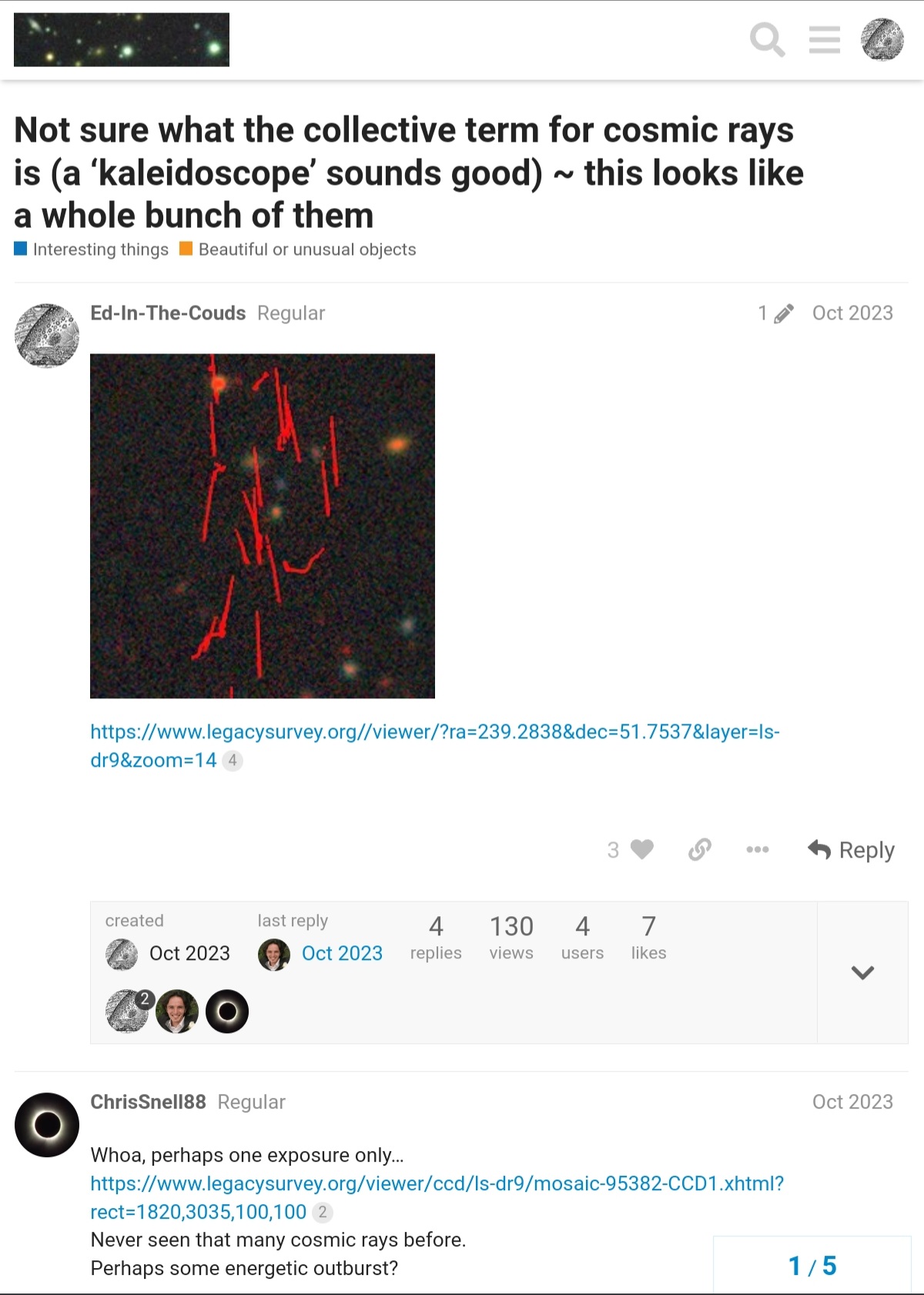 Cosmic Ray Zoo! - Interesting things - LegacySurvey.org Discussion